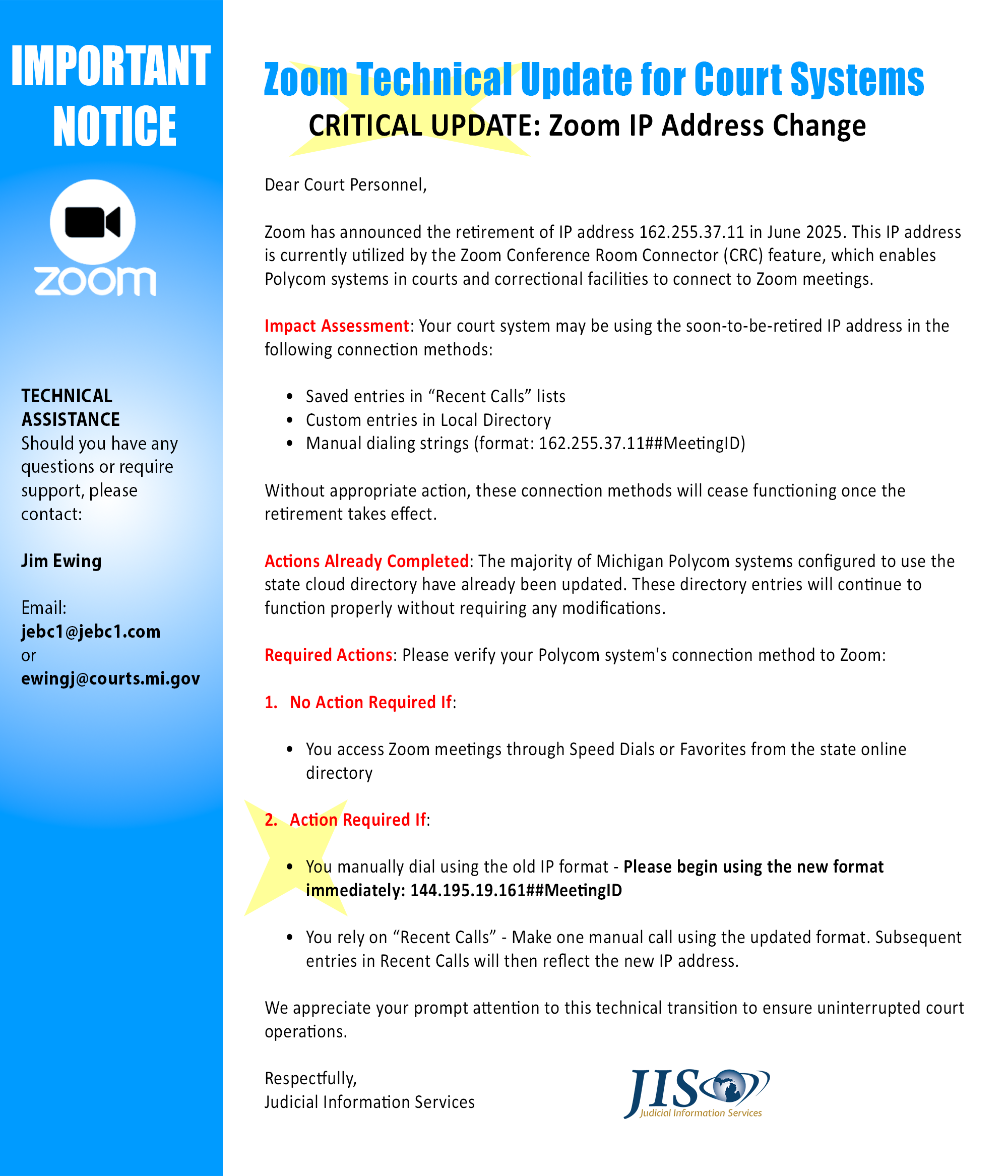 IMPORTANT UPDATE: Zoom Is Retiring the IP Address Currently Used by Our ...